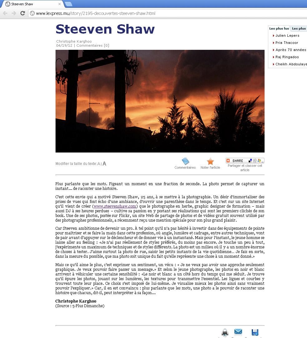 Press Releases - Steeven Shaw - Artist | Fine Art Photographer